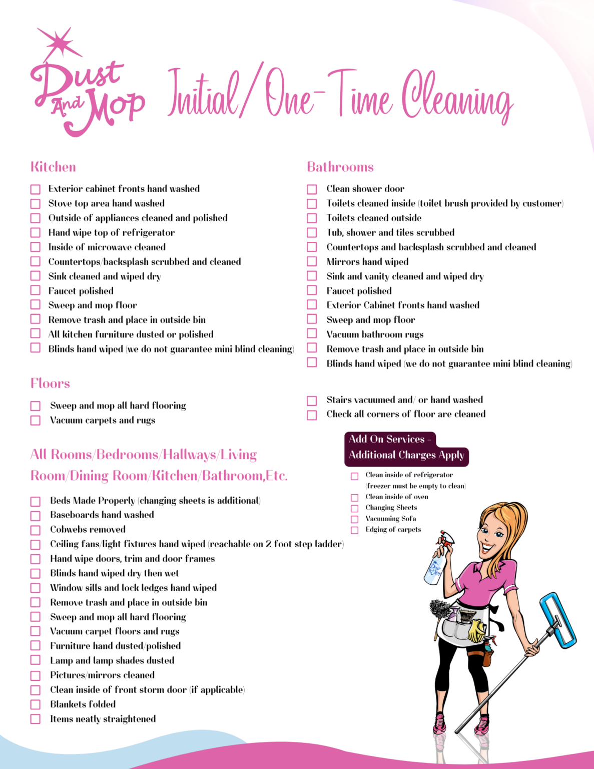 Our Cleaning Checklist | Dust and Mop House Cleaning Services